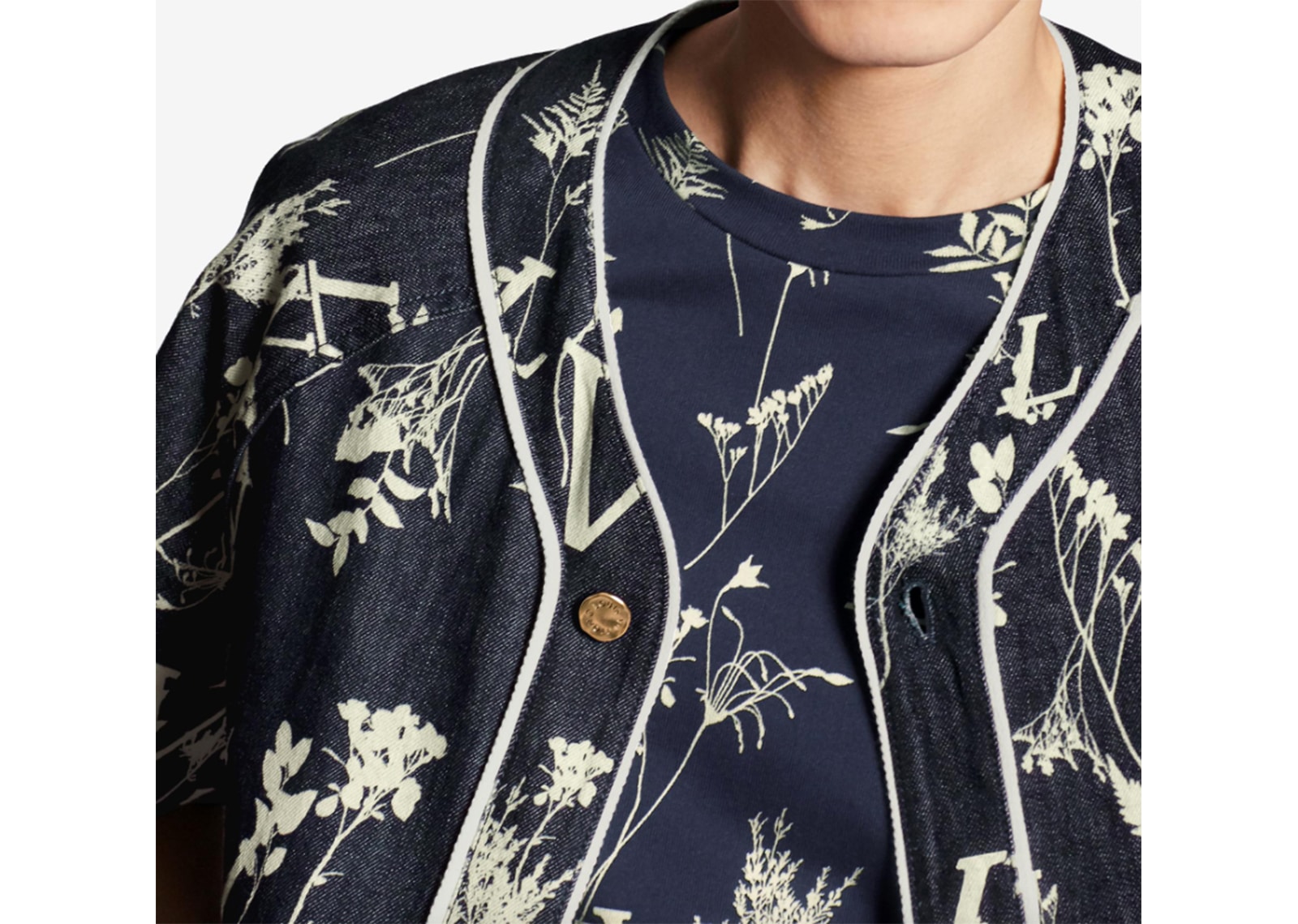 Louis Vuitton Leaf Denim Baseball Shirt | KICKSTW