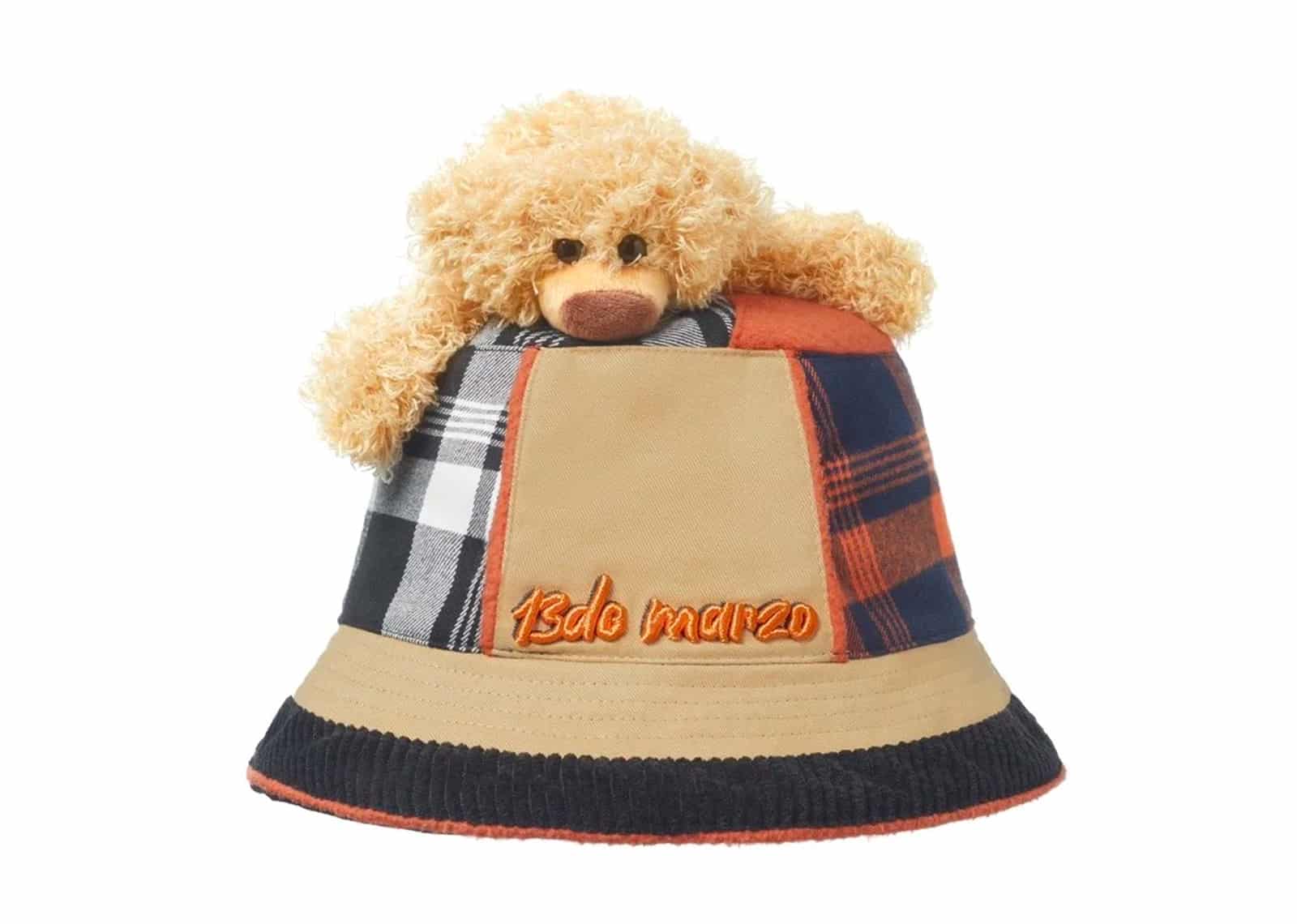 Buy 13De Marzo Bear Inside-out Plaid Bucket Hat Khaki Online in ...