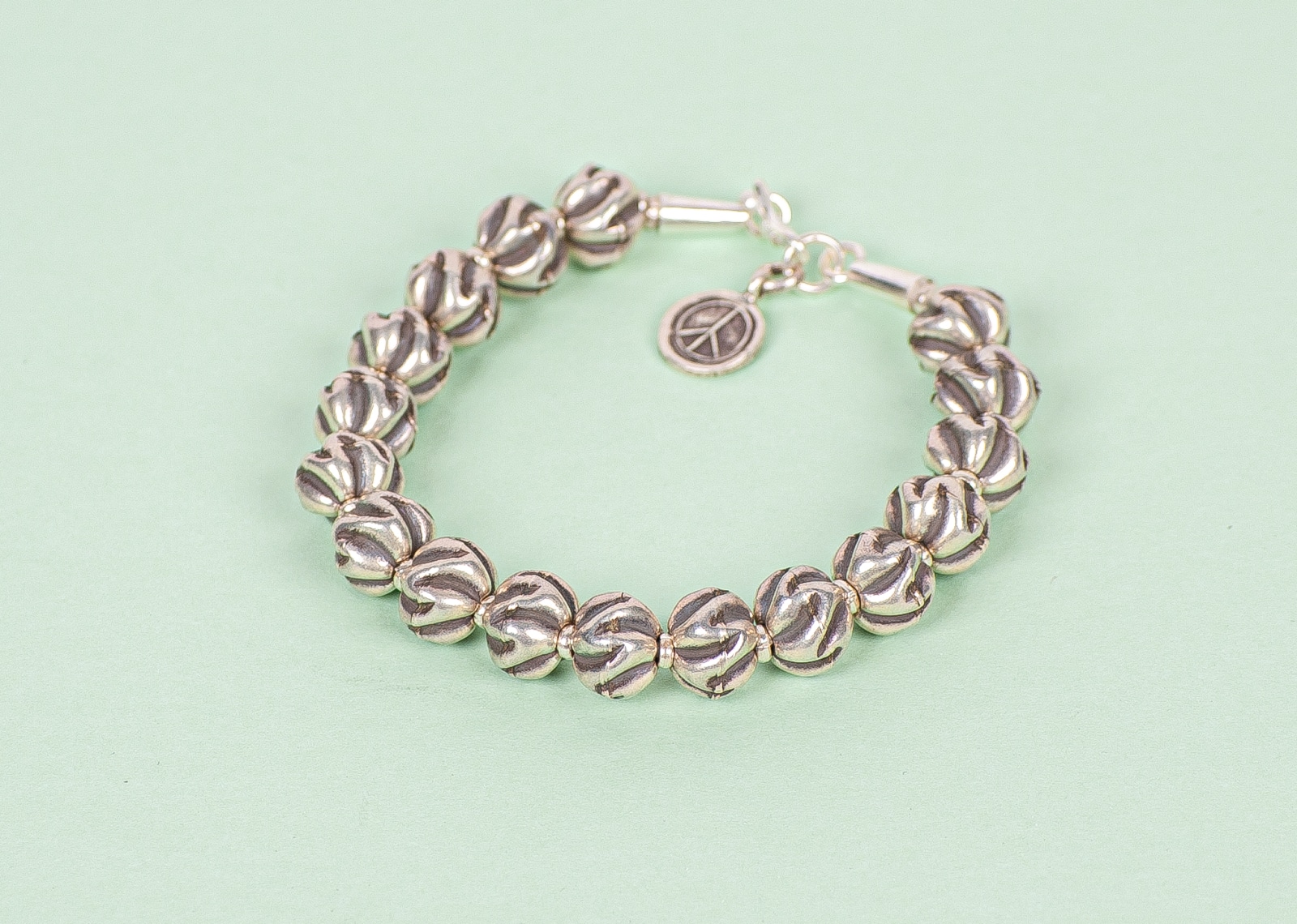 Buy 999 Silver Handmade Peace Engraved Ball Beaded Bracelet Online in ...