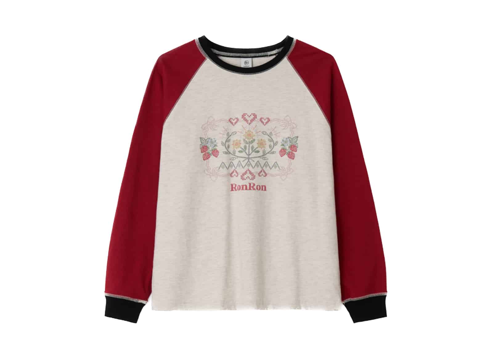 Buy Ronron Cross Stitch Raspberry Raglan Long Sleeve Tee Oatmeal Red ...