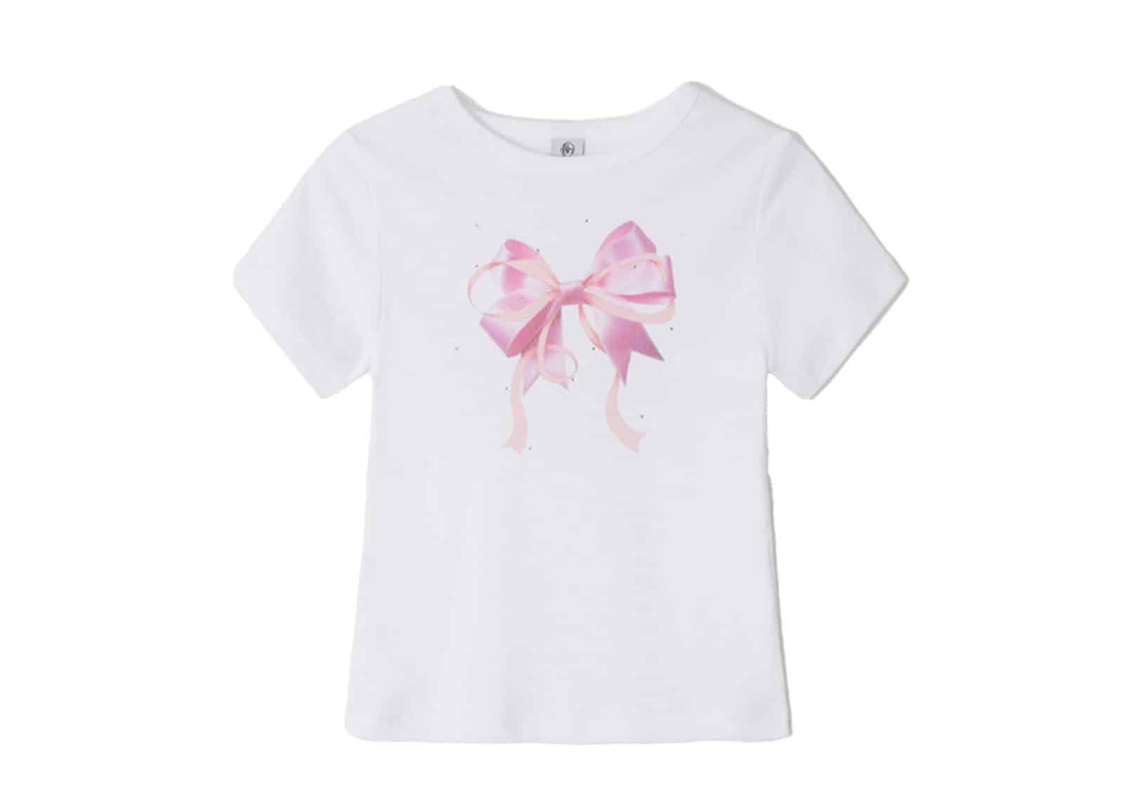 Buy Ronron Double Ribbon Slim Crop Tee White Pink Crystal Online in ...