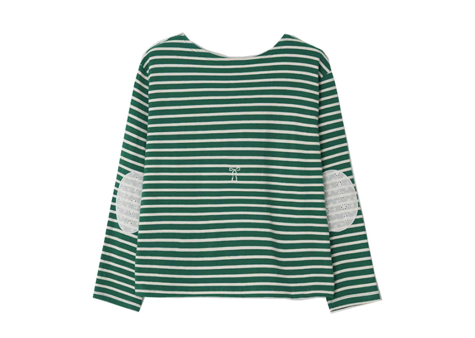 Buy Ronron Stripe Lace Patch Elbow Patch Long Sleeve Green Online in ...