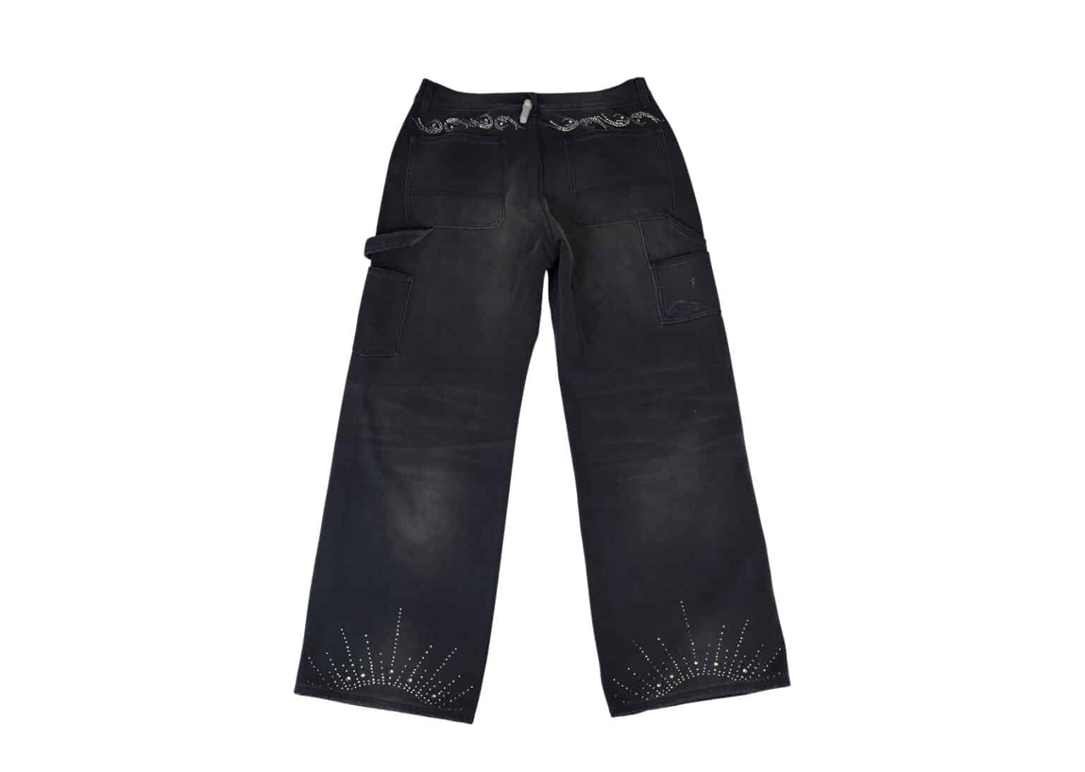 Buy REGEN ZONE Diamond Crystal Starry Denim Work Pants Blue Online in ...